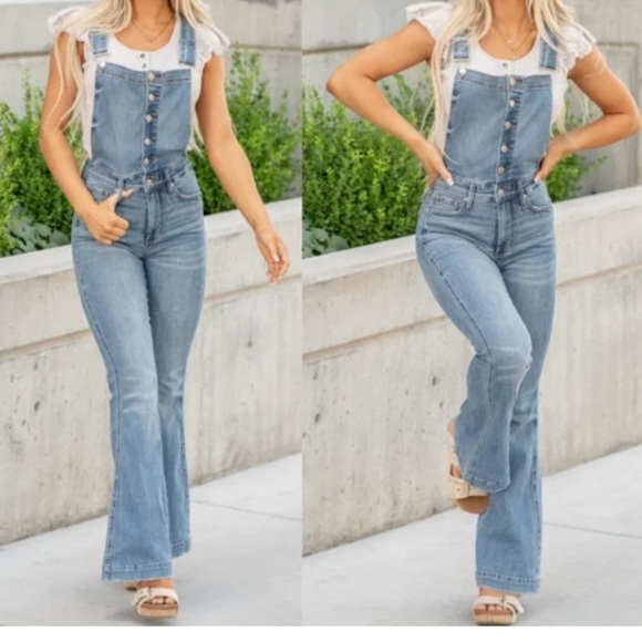 Judy Blue | Jeans | Judy Blue Medium Wash Flare Denim Overalls | Poshmark